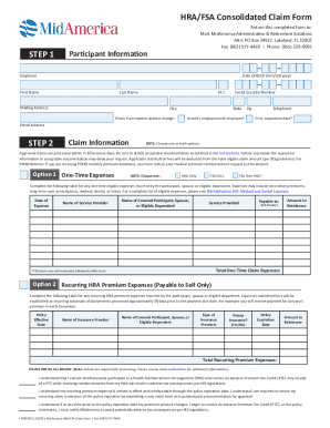 Fillable Online HRA/FSA Consolidated Claim Form STEP 2 STEP 1 Fax Email ...