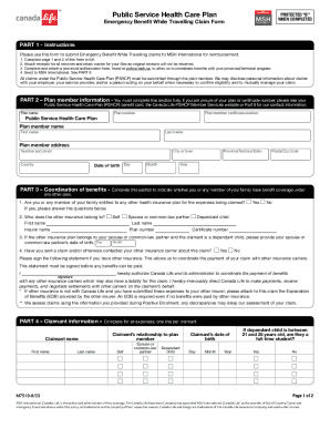 Fillable Online Public Service Health Care Plan - Emergency Benefit ...