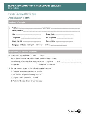Fillable Online Family Managed Home Care Application Form - English Fax ...