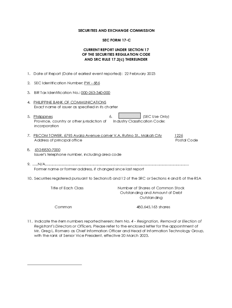 Fillable Online SEC 17C PSE and PDEx Letter - GRomero 02222023 Fax ...