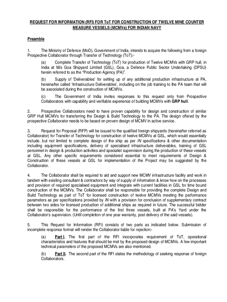 Fillable Online REQUEST FOR INFORMATION (RFI) FOR ToT FOR ... Fax Email ...