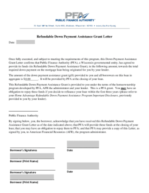 Fillable Online Refundable Down Payment Assistance Grant Letter Fax ...