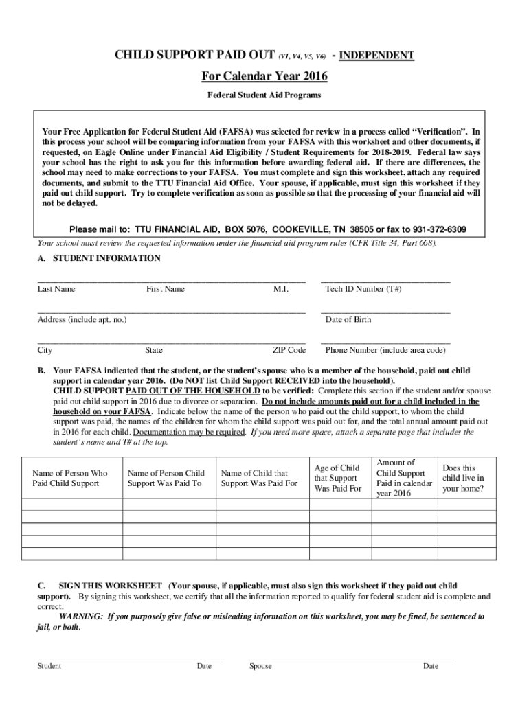 Fillable Online 2015-2016 STANDARD VERIFICATION WORK-SHEET (V1 ... Fax Email Print - pdfFiller