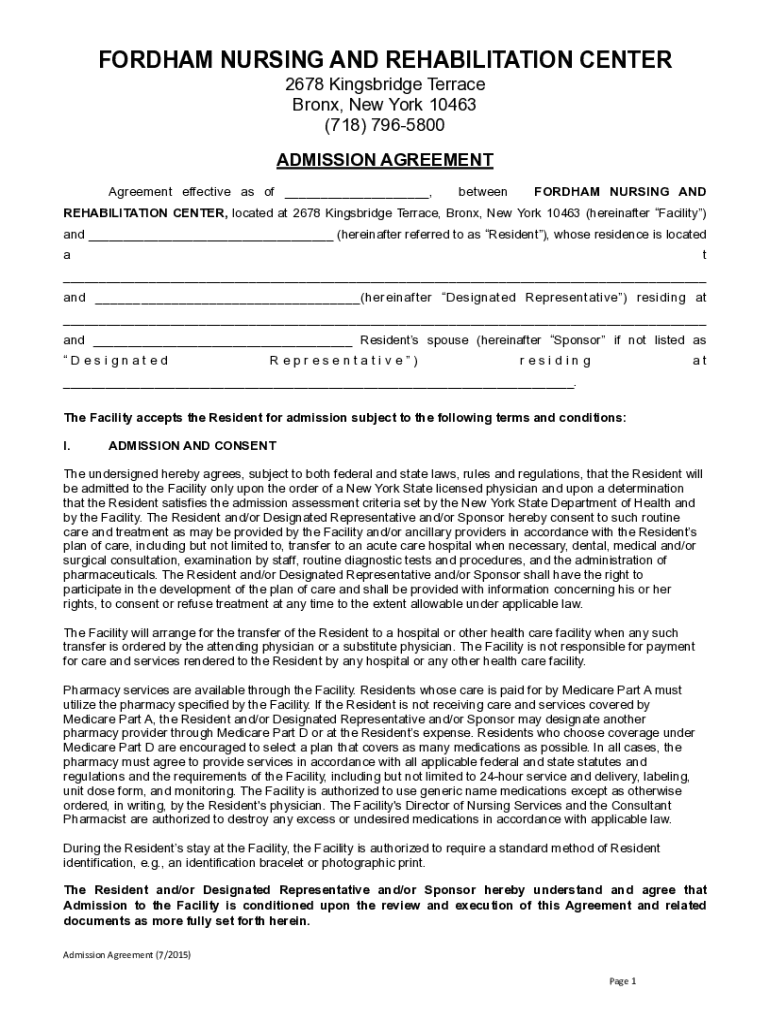 Fillable Online Fordham Nursing And Rehabilitation Center in Bronx, NY ...