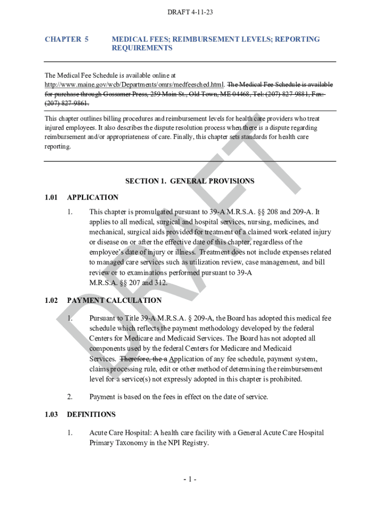 Fillable Online Chapter 5: MEDICAL FEES; REIMBURSEMENT LEVELS Fax Email ...