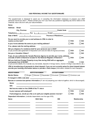 Fillable Online 2020 PERSONAL INCOME TAX QUESTIONNAIRE Fax Email Print ...