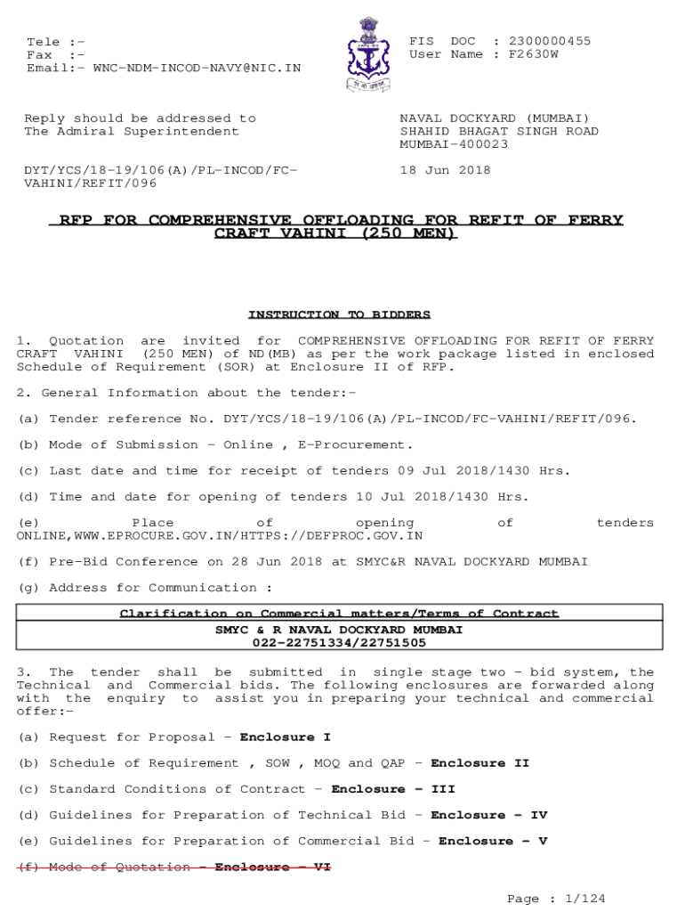 Fillable Online RFP FOR COMPREHENSIVE OFFLOADING FOR REFIT ... Fax ...