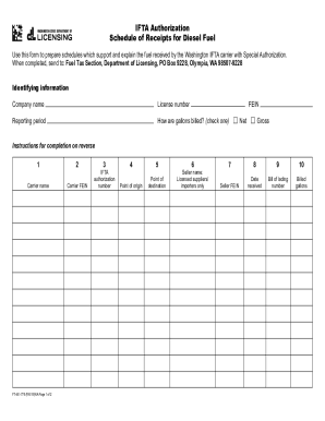 Fillable Online IFTA Authorization Schedule of Receipts for Diesel Fuel ...
