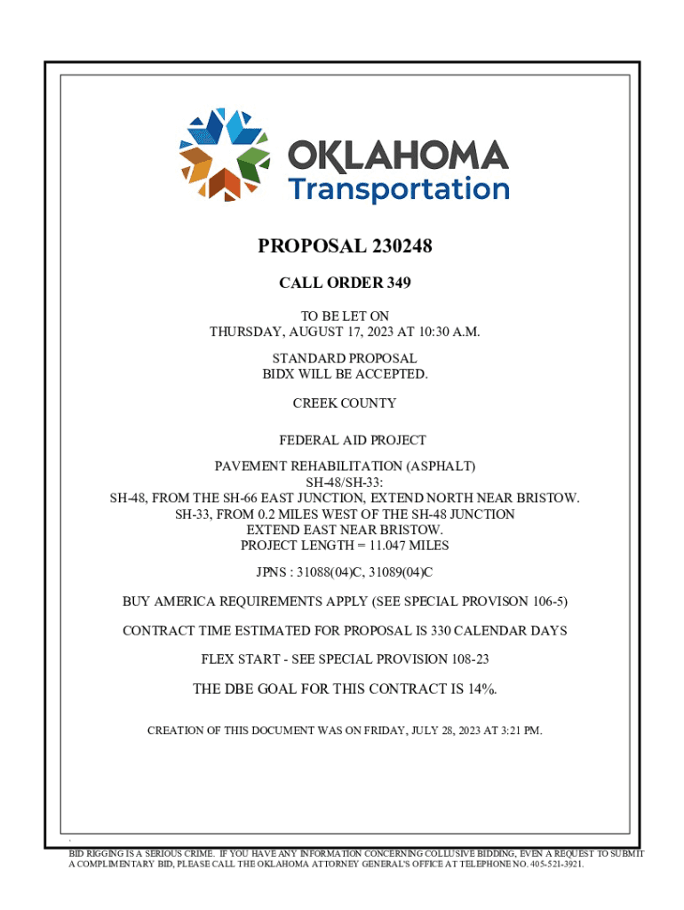 Fillable Online Sample Paving Trades Contracts to Bid in Creek County ...