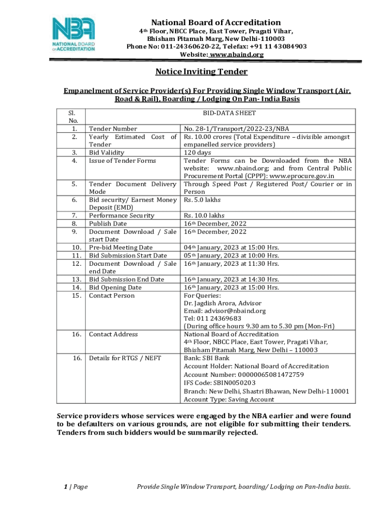 Fillable Online NATIONAL BOARD OF ACCREDITATION 4th Floor, NBCC ... Fax ...