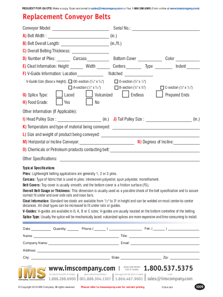 Fillable Online 1009 Conveyor Belts Form Fax Email Print - pdfFiller