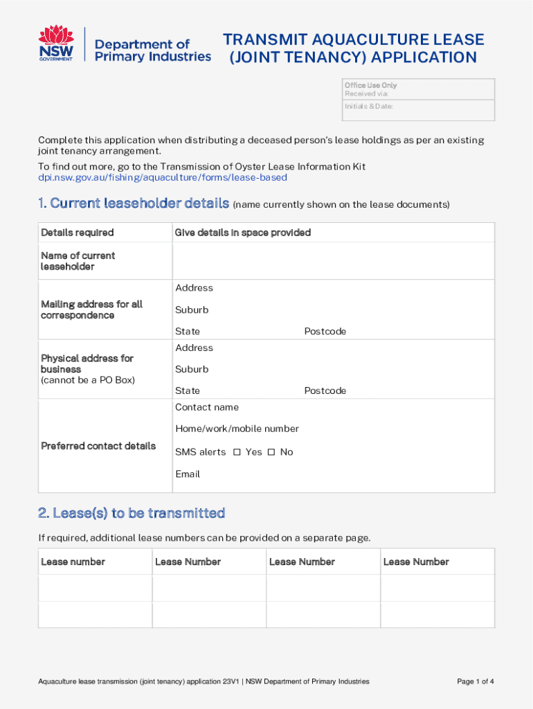 Fillable Online Transmit Aquaculture Lease (joint tenancy) application ...
