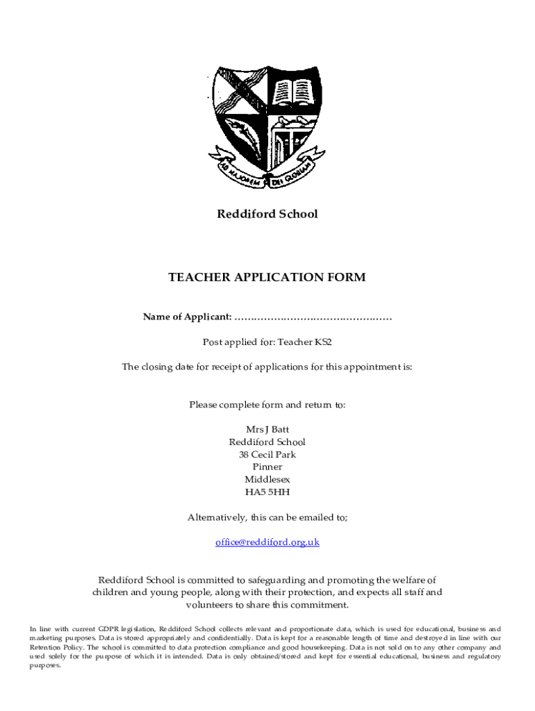 Fillable Online Application Form - KS2 Teacher April 2023 Fax Email ...