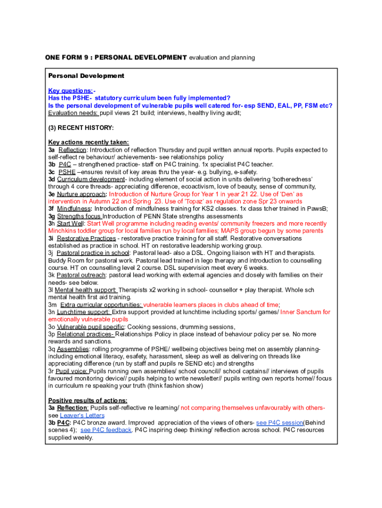 Fillable Online ONE FORM 9 PERSONAL DEVELOPMENT evaluation and planning ...
