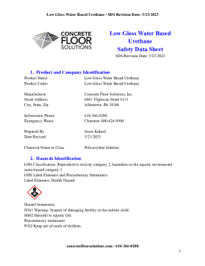 Fillable Online Low Gloss Water Based Urethane Safety Data Sheet Fax ...