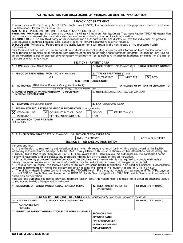 Fillable Online DHA OAW Records Management Activity Fax Email Print ...