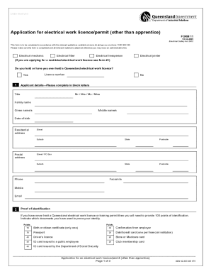 Fillable Online Form 11 - Application for an electrical work licence ...