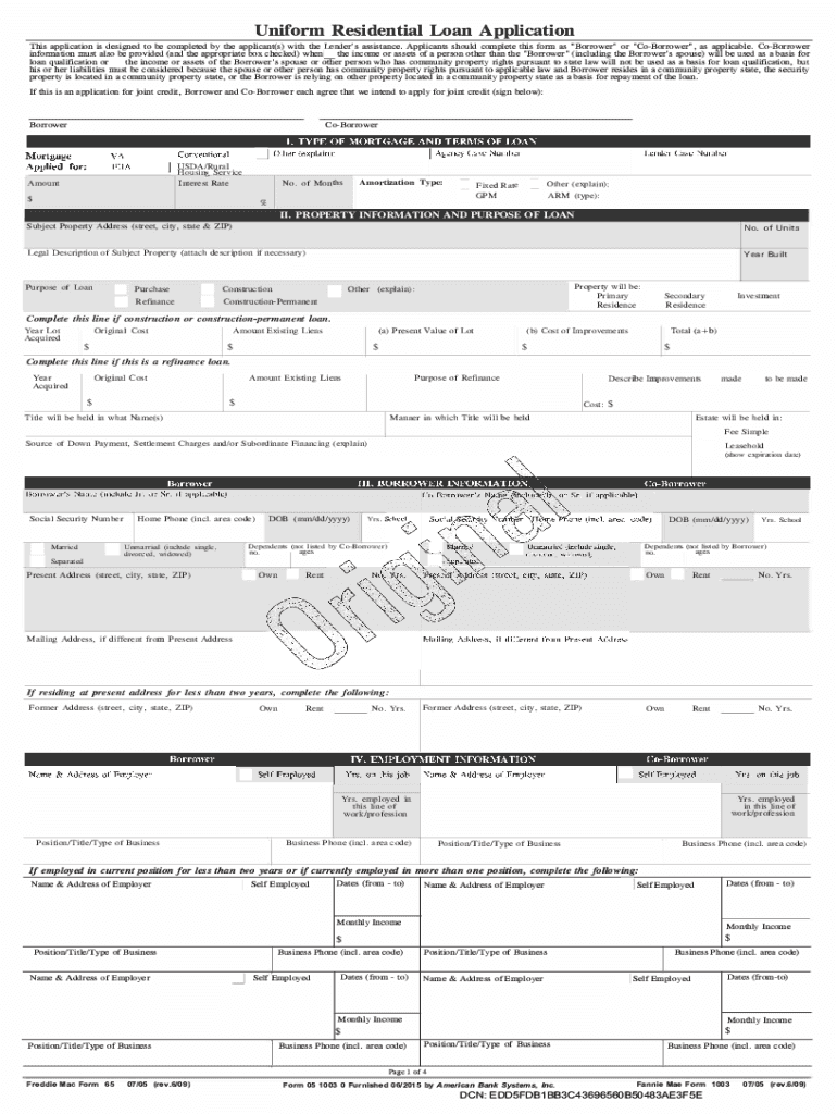 Fillable Online Fillable Online Uniform Residential Loan Application Fax Email Print - pdfFiller