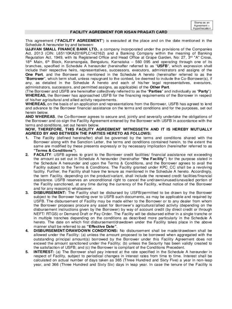 Fillable Online facility agreement for kisan pragati card Fax Email Print - pdfFiller