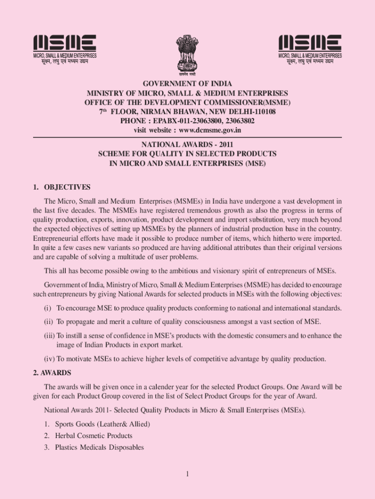 Fillable Online Government of India, Ministry of MSME, Office ... Fax ...