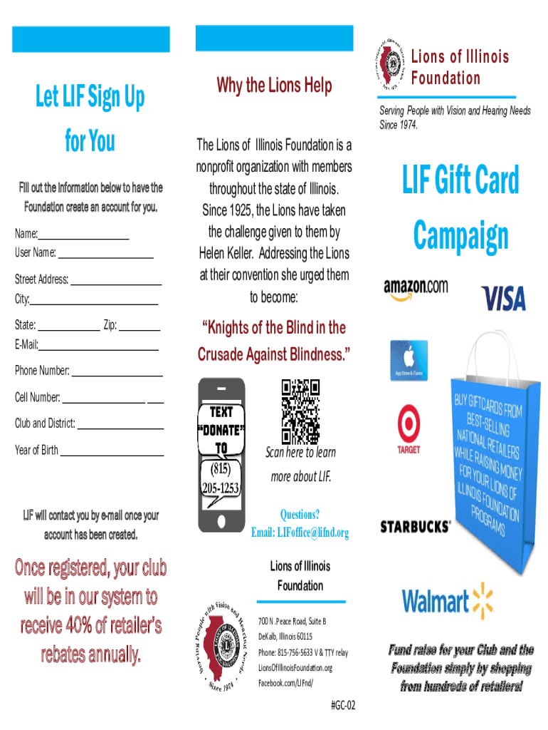 Fillable Online LIF Gift Card Campaign Fax Email Print - pdfFiller