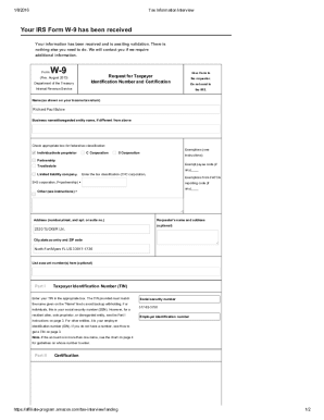 Fillable Online Your IRS Form W9 has been received Fax Email Print - pdfFiller