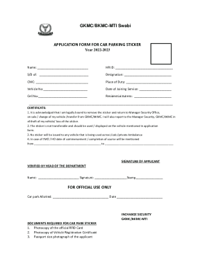 Fillable Online Application Form for Car Parking Sticker Fax Email ...