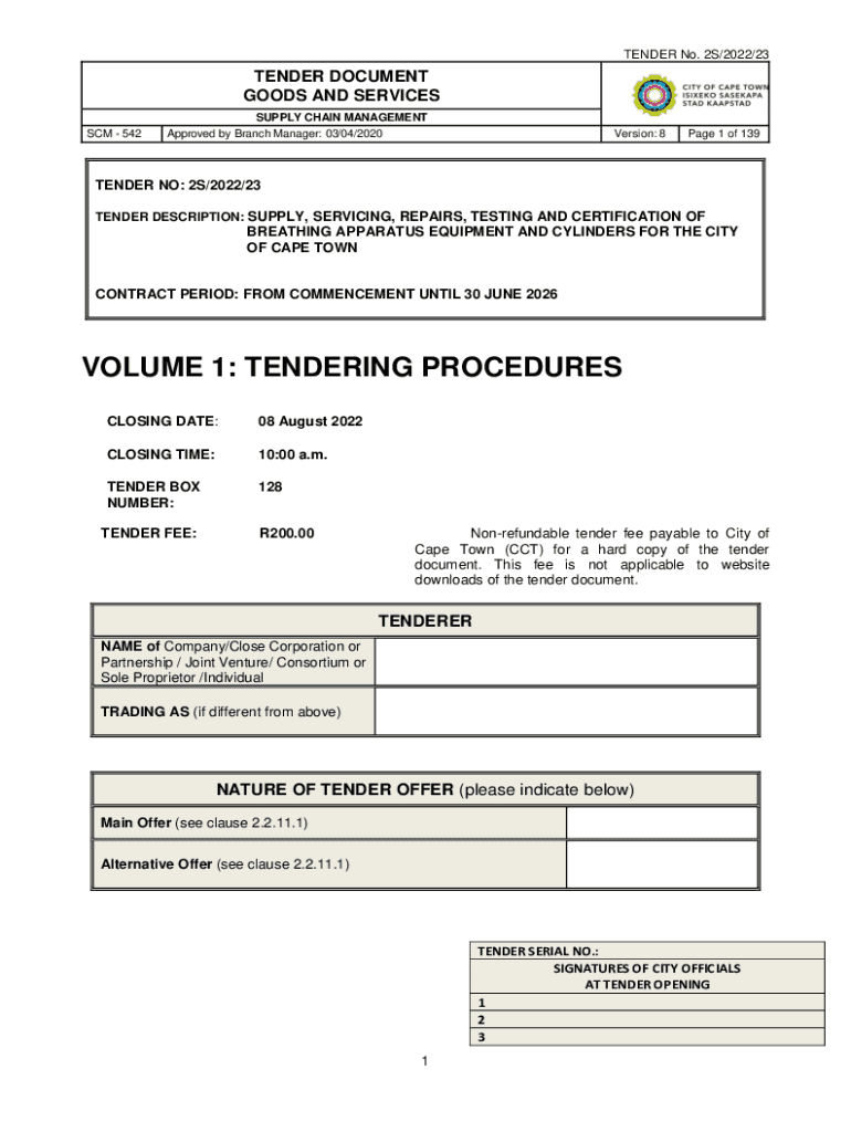 Fillable Online TENDER DESCRIPTION: SUPPLY, SERVICING, REPAIRS, TESTING ...