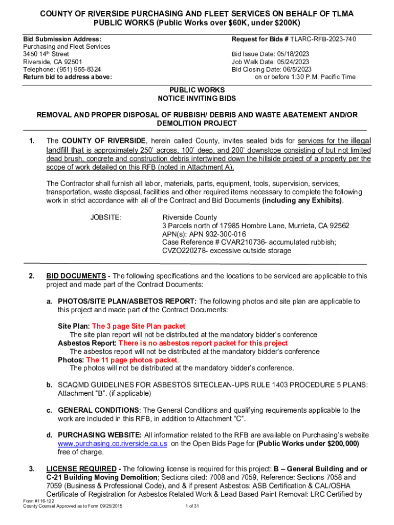 Fillable Online PUBLIC WORKS - County of Riverside Purchasing and Fleet ...
