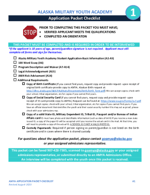 Fillable Online Application Packet Checklist - Alaska Military Youth ...