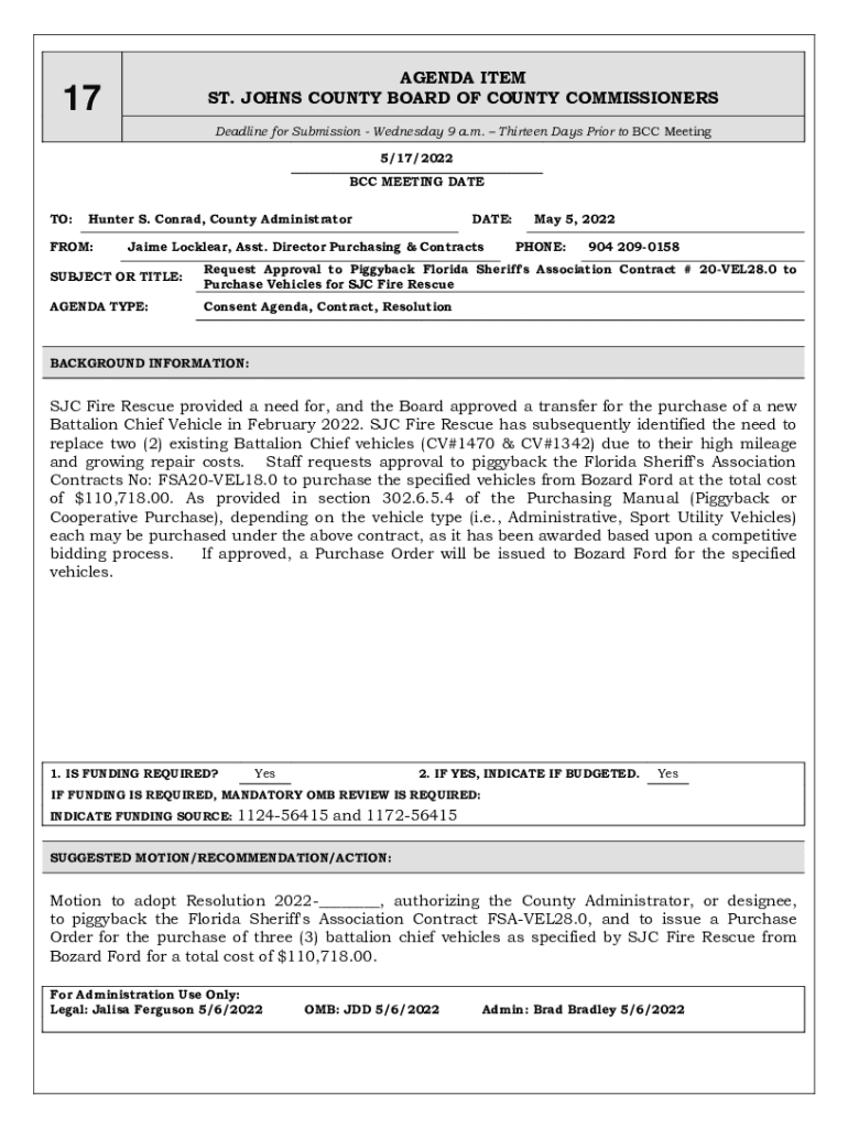 Fillable Online Request Approval to Piggyback Florida Sheriff's ...