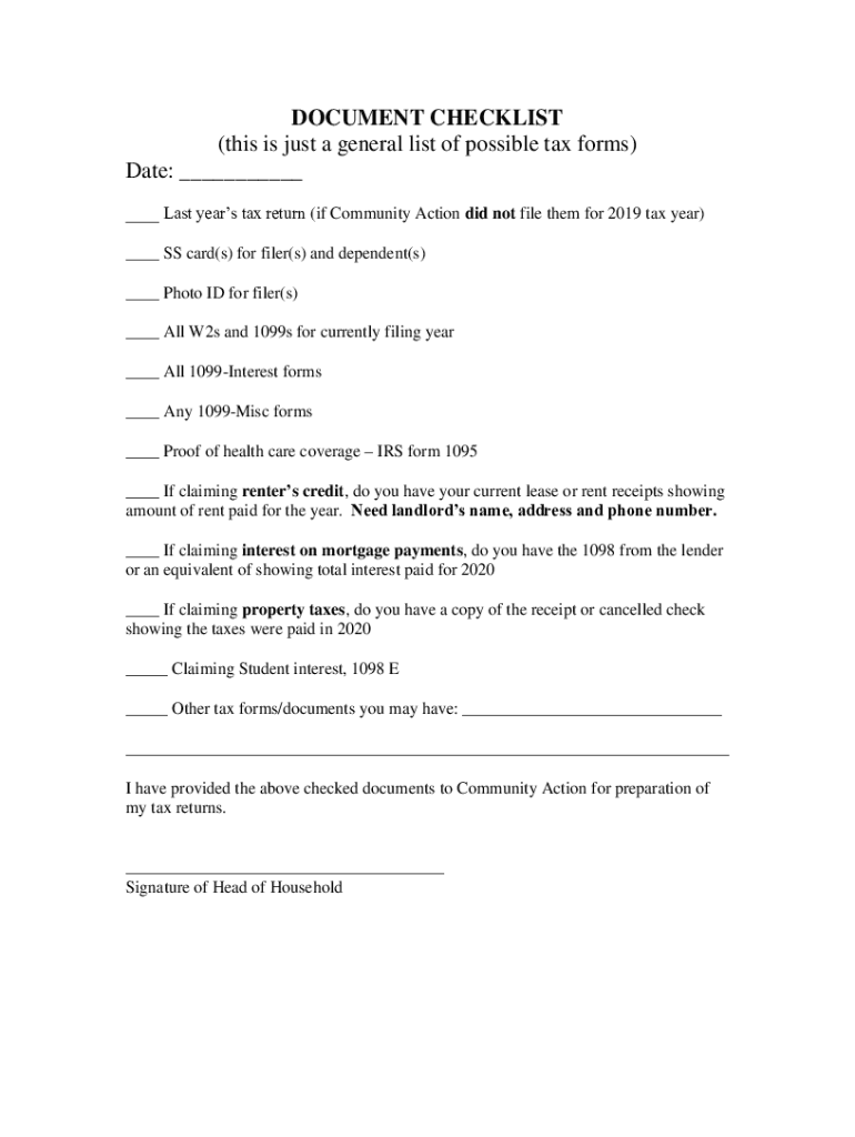 Fillable Online DOCUMENT CHECKLIST (this is just a general list of ... - capwi.org Fax Email ...