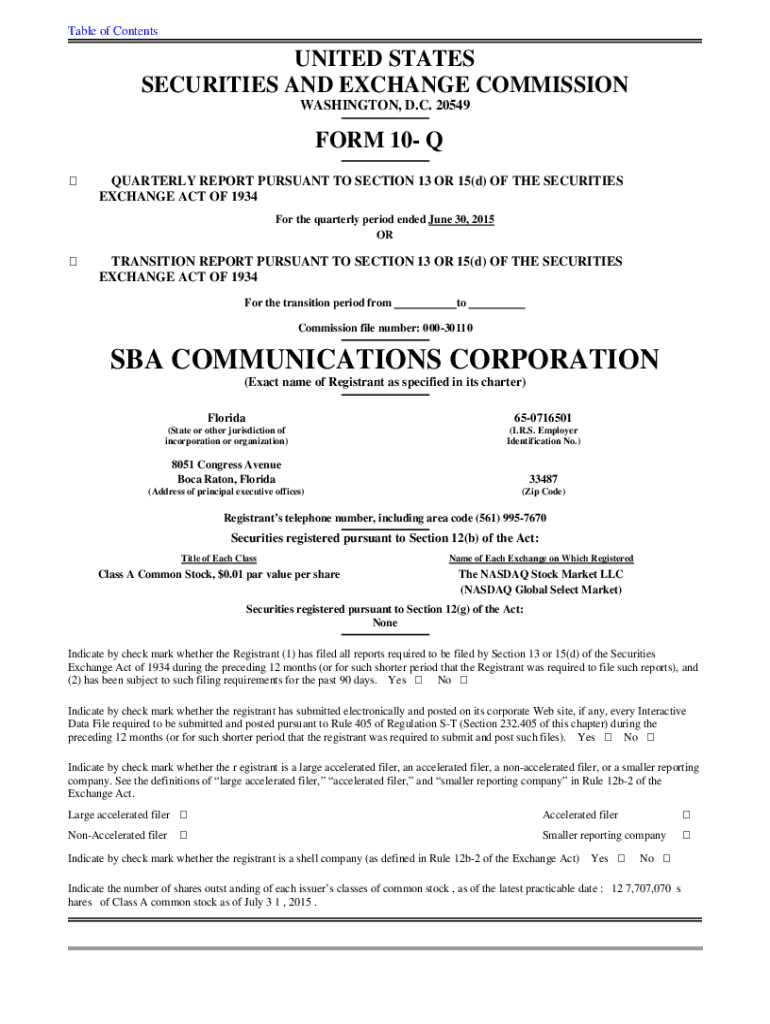 Fillable Online SBA COMMUNICATIONS CORP (Form: 10-Q, Received Fax Email ...