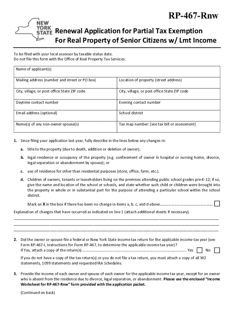 Fillable Online Form RP-467-Rnw Renewal Application for Senior Citizens ... Fax Email Print ...
