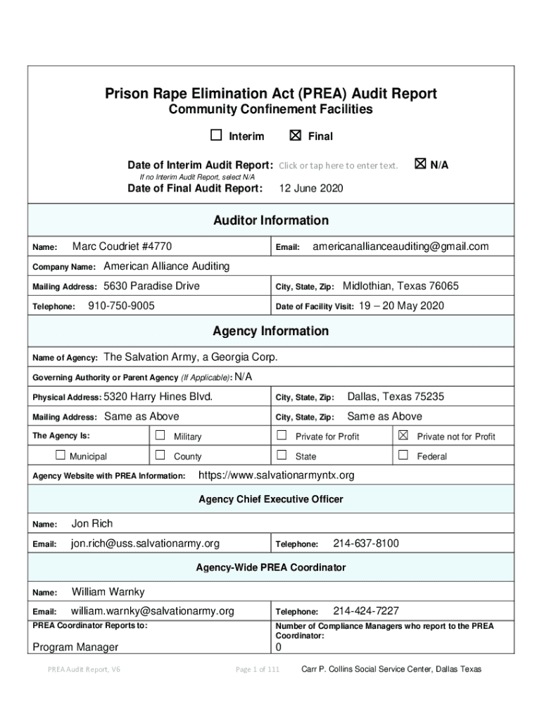 Fillable Online Safe Prisons/Prison Rape Elimination Act (PREA) Program ...