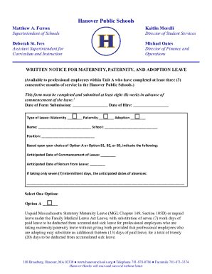 Fillable Online Written Notice for Maternity Paternity Leave Fax Email ...