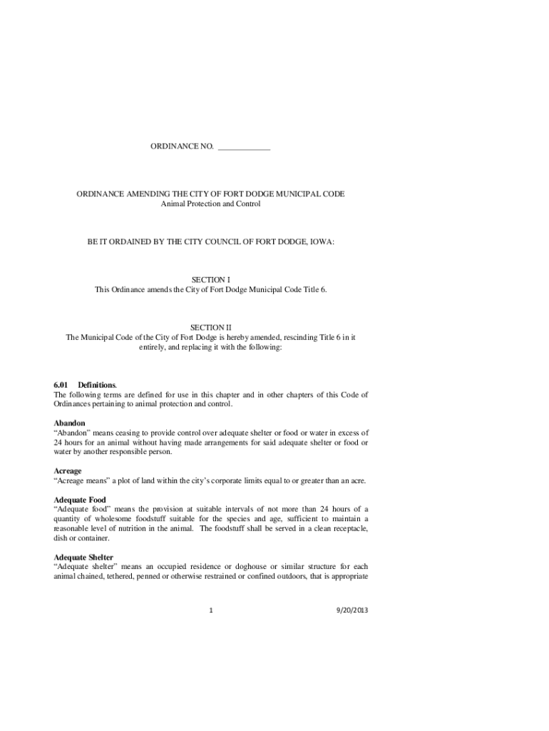 Fillable Online Ordinance AMending the City of Fort Dodge Municipal Code ... Fax Email Print ...