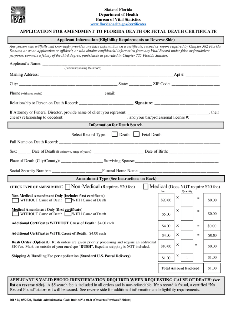 Fillable Online DH433-Affidavit-of-Amendment-to-a-Florida-Certificate ...