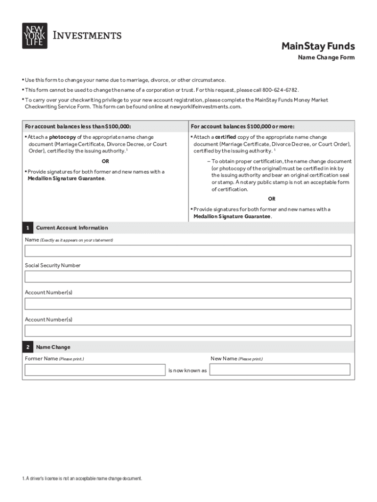 Fillable Online MainStay Funds Change of Ownership Form for Broker ...
