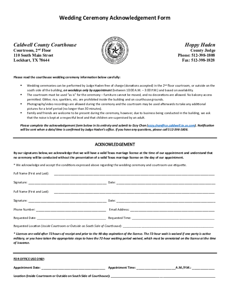 Fillable Online Conducting the Marriage Ceremony - Texas State Law ...