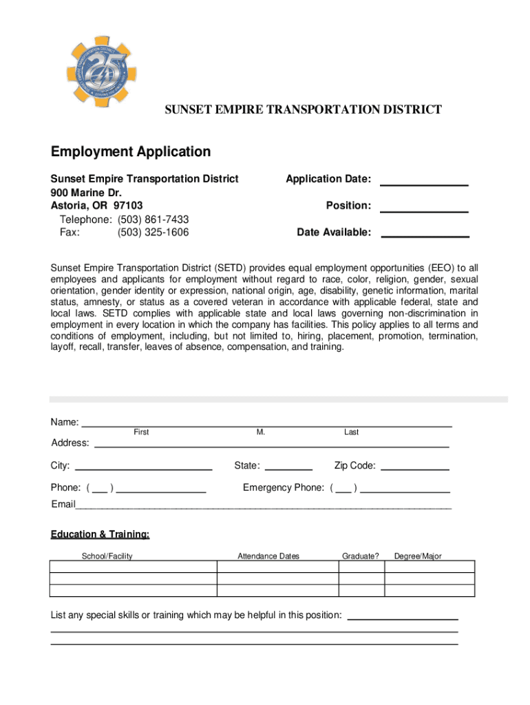Fillable Online Sunset Empire Transportation DistrictAstoria OR Fax Email Print - pdfFiller