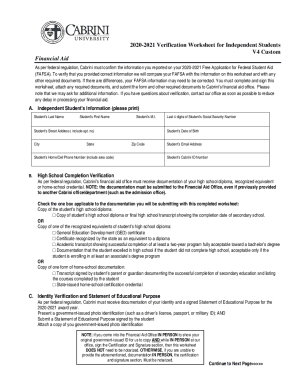Fillable Online Federal Verification Worksheet 2020-2021 Fax Email ...