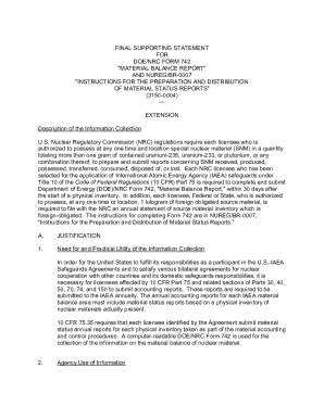Fillable Online Supporting Statement NRC Form 742, "Material Balance Report" ... Fax Email Print ...