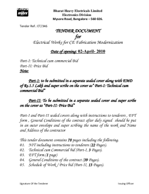 Fillable Online TENDER DOCUMENT Electrical Works for CE Fabrication ... Fax Email Print - pdfFiller