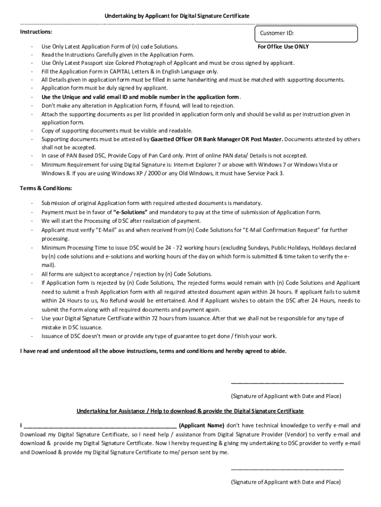 Fillable Online Undertaking by Applicant for Digital Signature ...