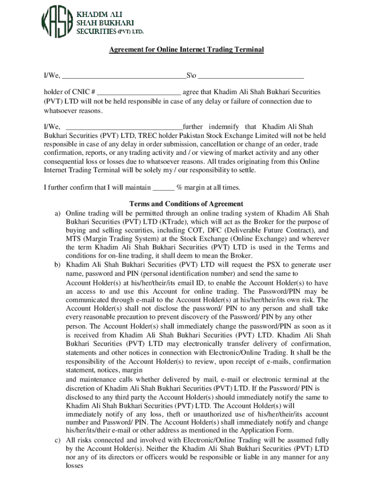 Fillable Online Agreement for Online Internet Trading Terminal Fax ...