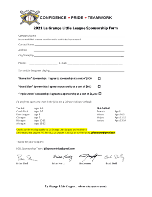 Fillable Online 2021 La Grange Little League Sponsorship Form - cloudfront.net Fax Email Print ...