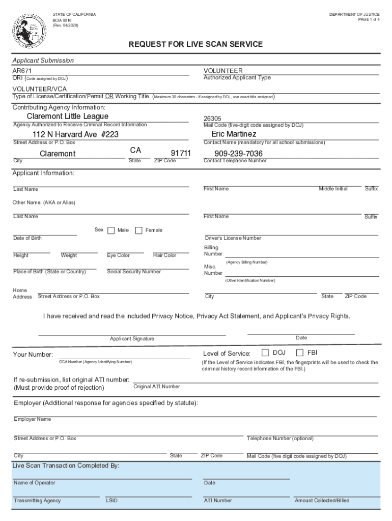 Fillable Online Live Scan - Procedures, ID, Locations and Results Fax Email Print - pdfFiller