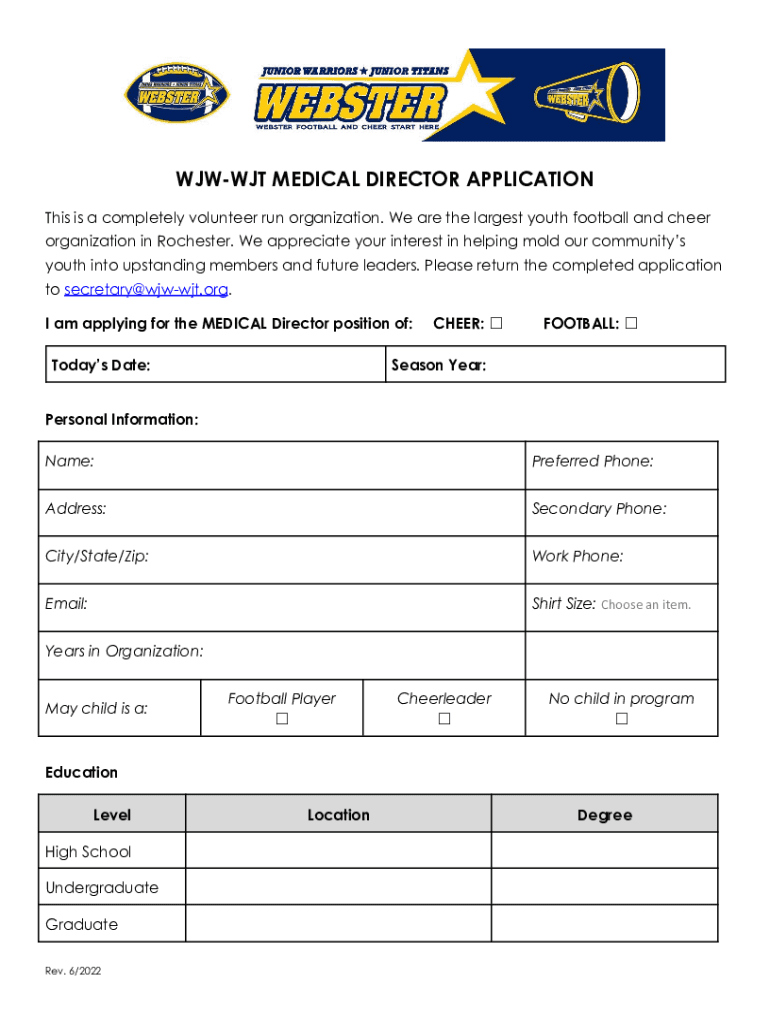 Fillable Online wjw-wjt board of director and coordinator application Fax Email Print - pdfFiller