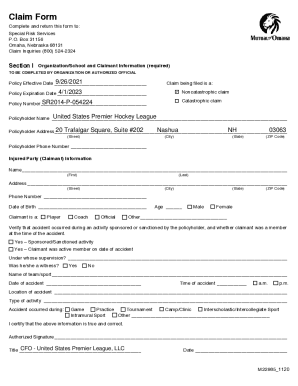 Fillable Online U.S.A.S.A. SPECIAL RISK ACCIDENT CLAIM FORM Fax Email ...
